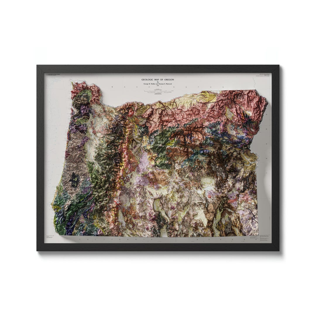 Oregon Geologic Map Print 1991, Shaded Relief Vintage Map, Oregon Wall ...