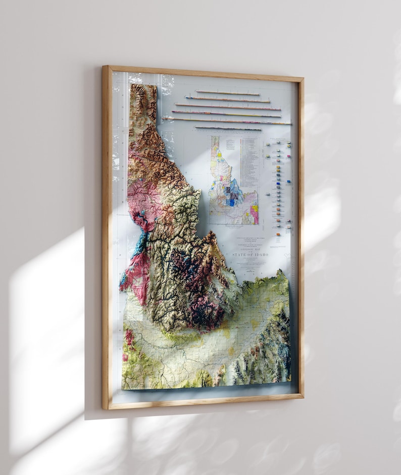 Vintage 1947 Idaho Geological Map – 3D Relief Style Print - Etsy