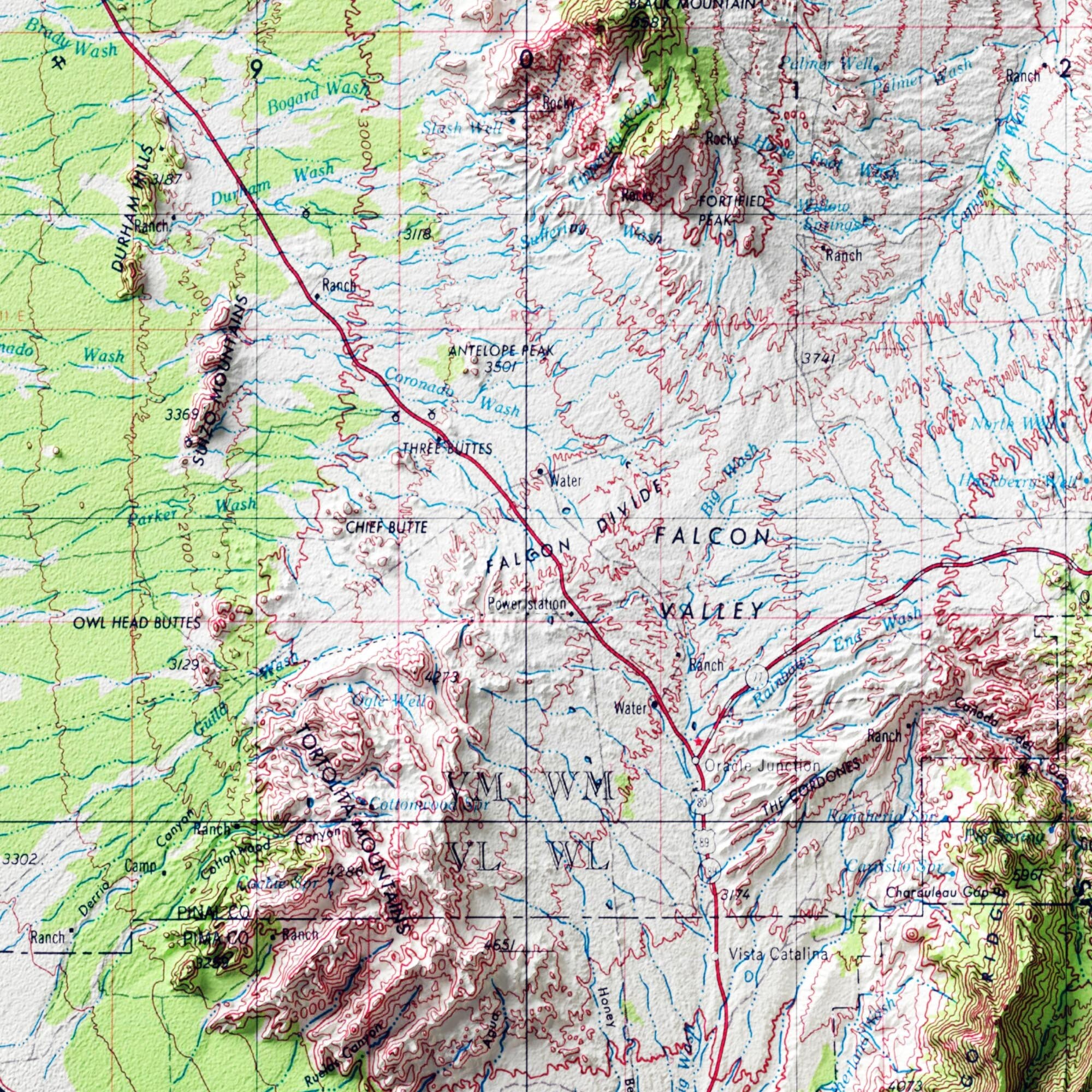 Tucson Arizona Map 1969, Vintage Reprint Historical Map Relief Effect ...