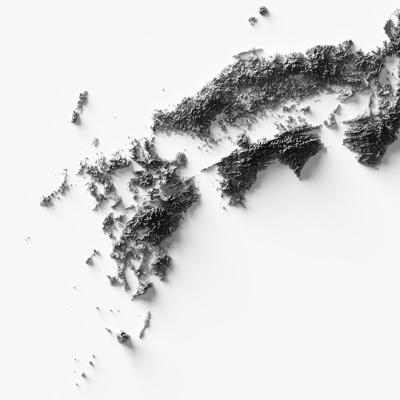 Japan Map With Relief Effect, Japan Elevation Map, Modern Art ...