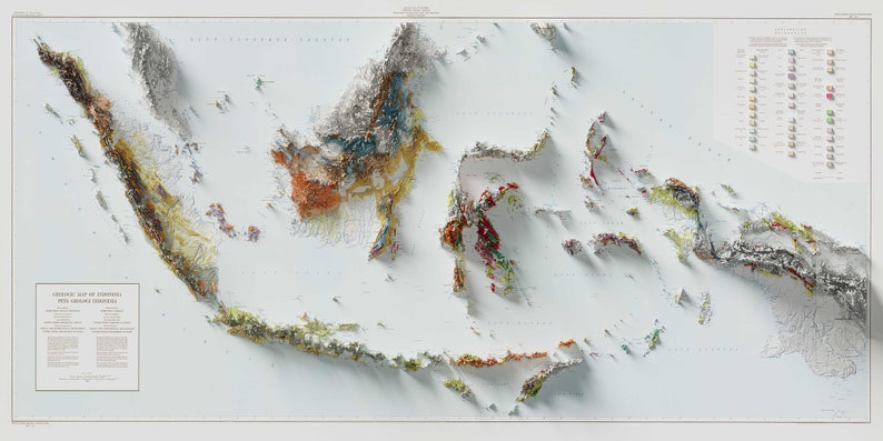 Indonesia Map 1965-vintage Reprint Historical Wall Map With Relief ...
