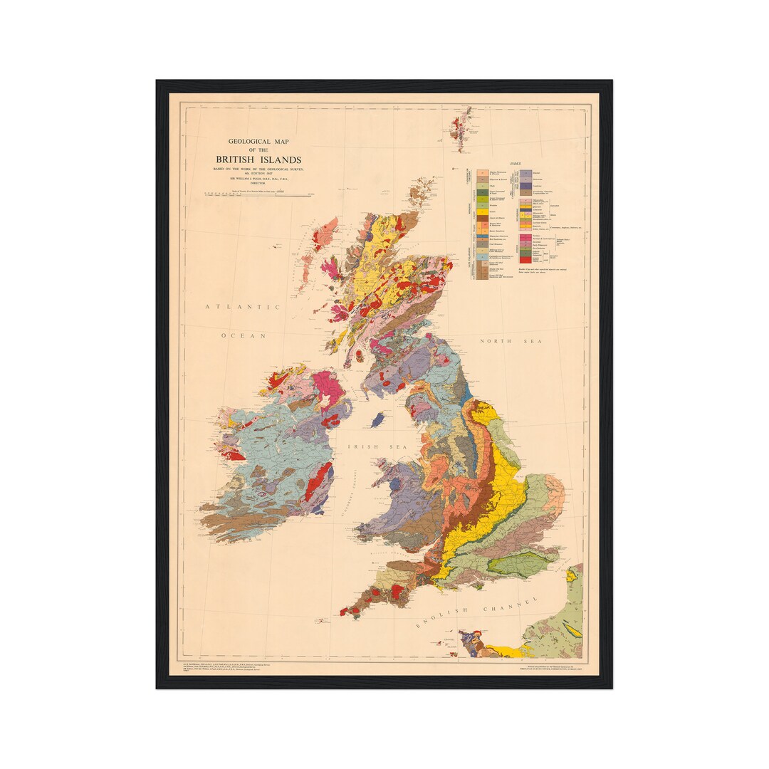 Vintage British Isles Geological Map, United Kingdom & Ireland Poster ...