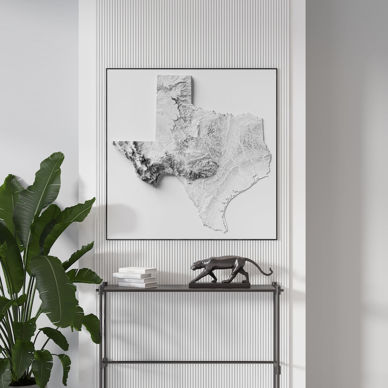 Map of the State of Texas With Relief Effect, Texas Map Art, Texas Wall ...