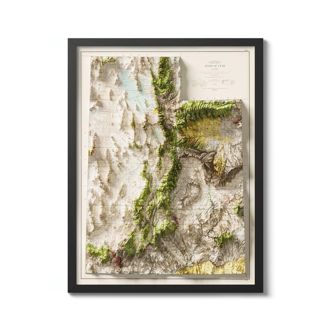 Utah Topographic Map 1959, Vintage Reprint Historical Map With Raised ...