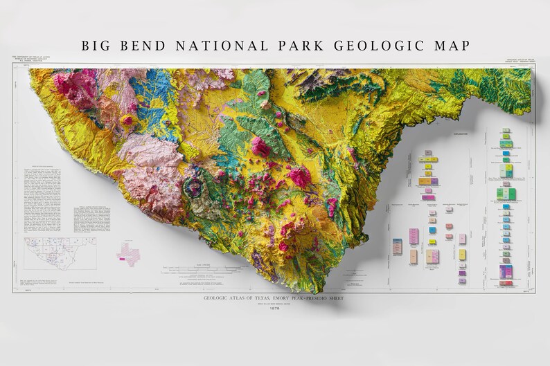 Big Bend National Park Map, Big Bend Geologic Wall Art, Emory Peak TX ...