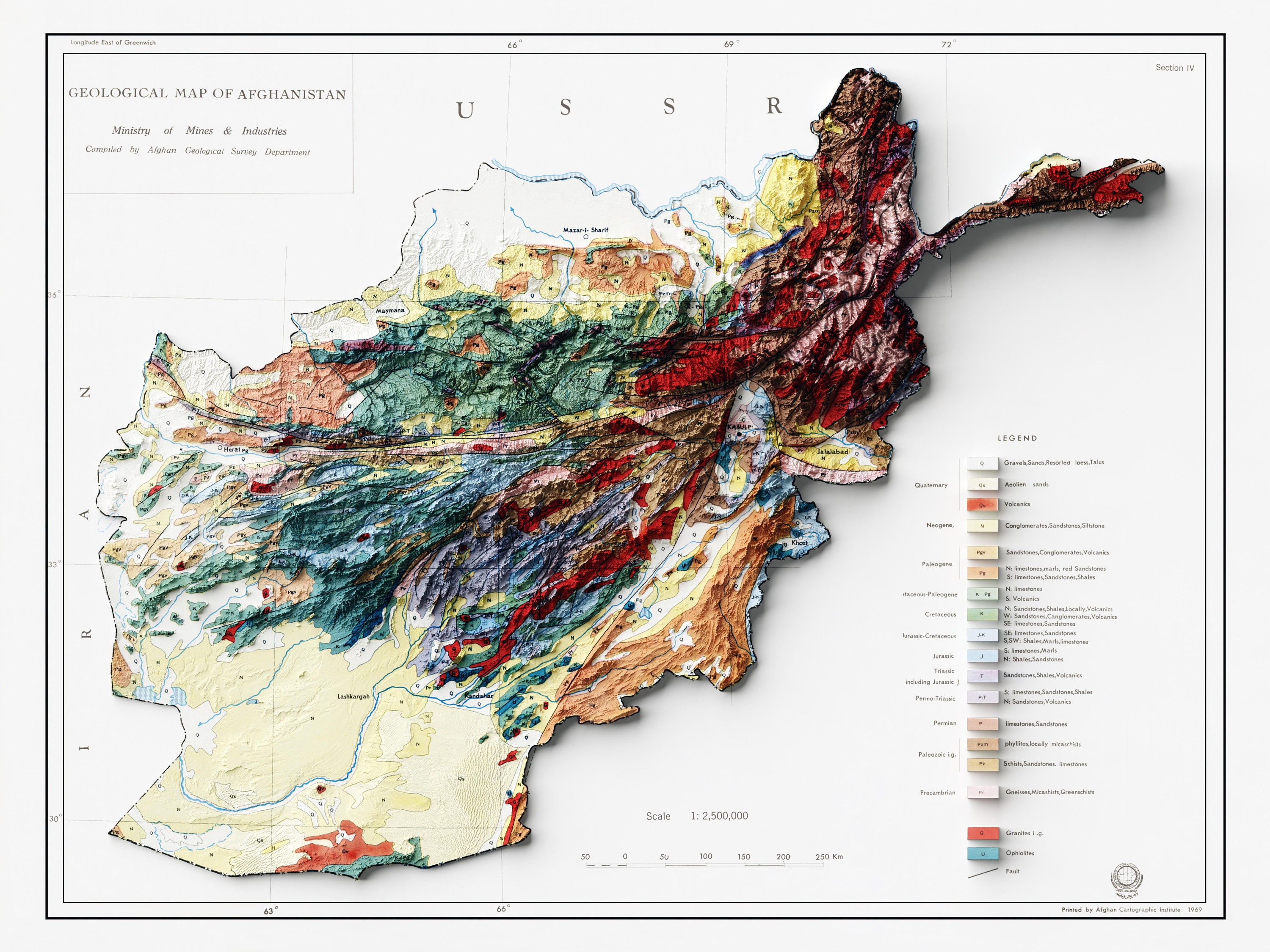Afghanistan Map Geological 1969 Afghanistan Vintage Wall Art - Etsy