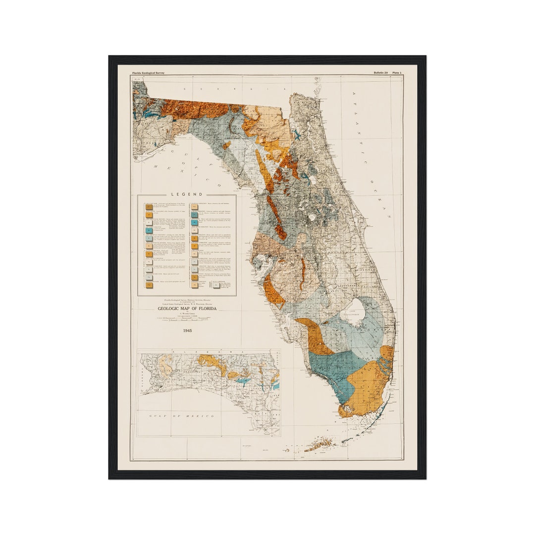 Florida Geologic Map 1945 Vintage Reprint Historical Map With Relief ...