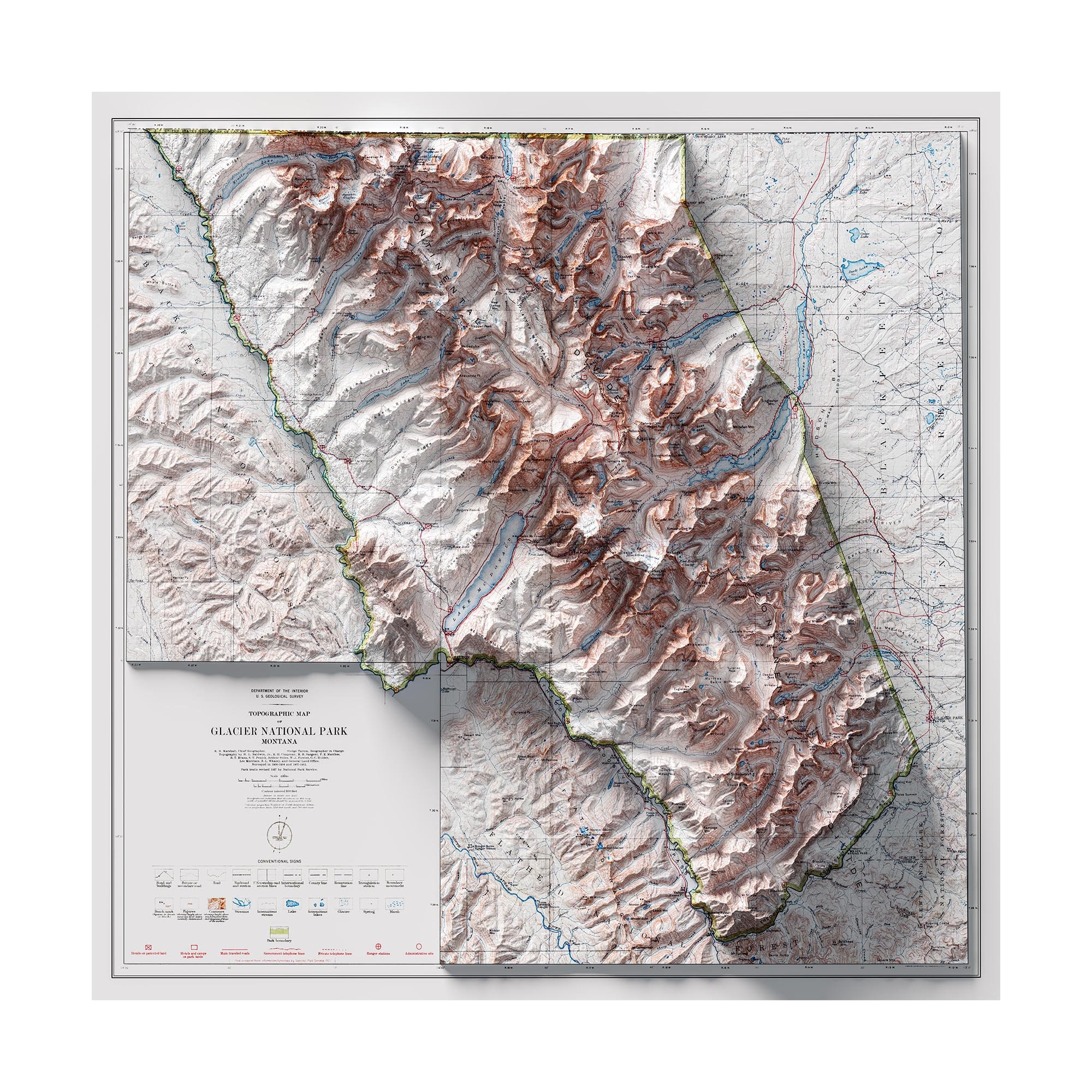 Glacier National Park Vintage Topographic Map Art Print - Etsy