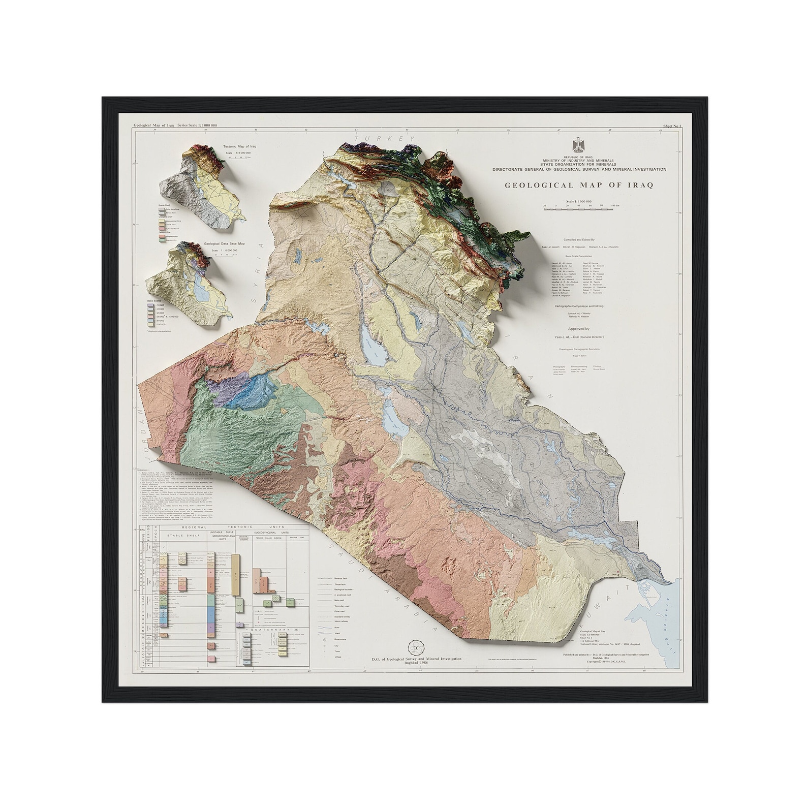 Iraq Geological Map Art Print, Vintage Shaded Relief Art - Etsy