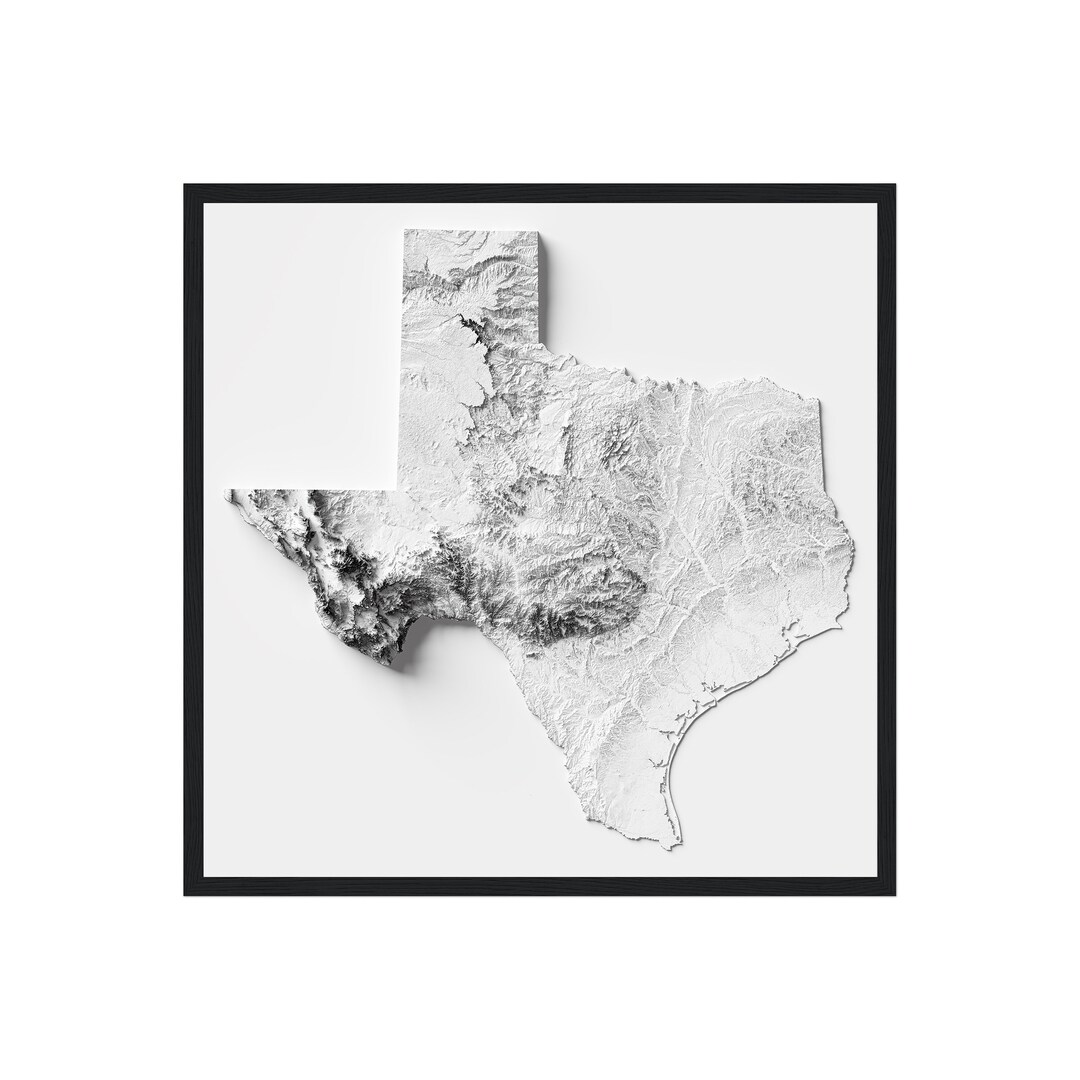 Texas Relief Map Art, Shaded Topographic Print - Etsy
