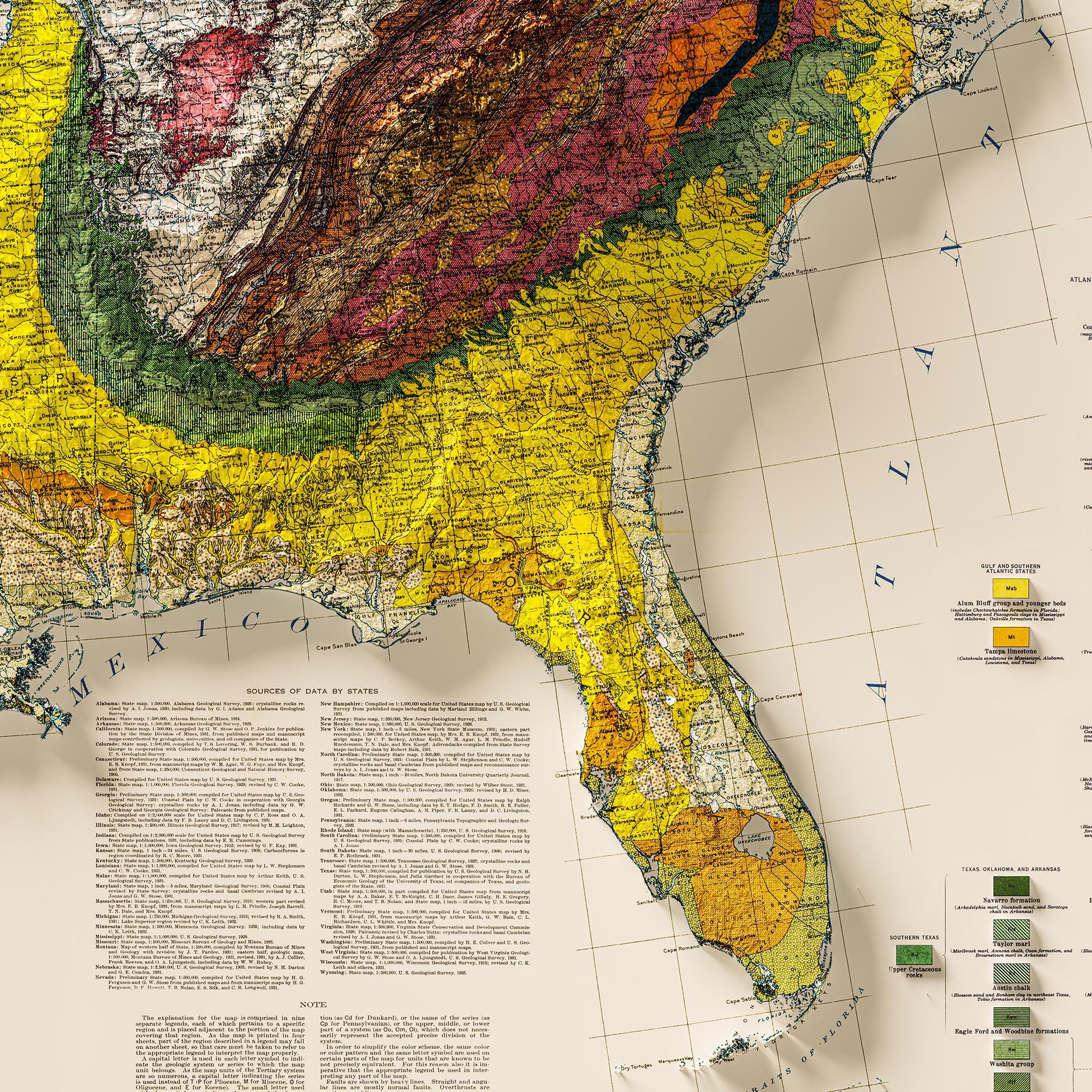 United States Map, 1932 Geologic Map of United Strates, Vintage USA Map ...