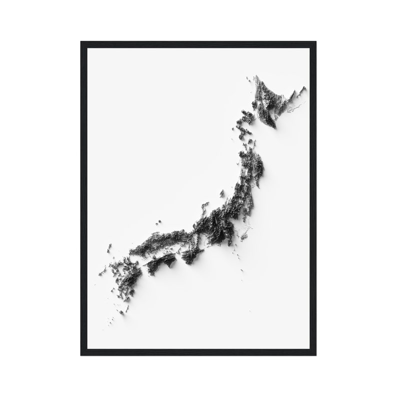 Japan Map With Relief Effect, Japan Elevation Map, Modern Art ...