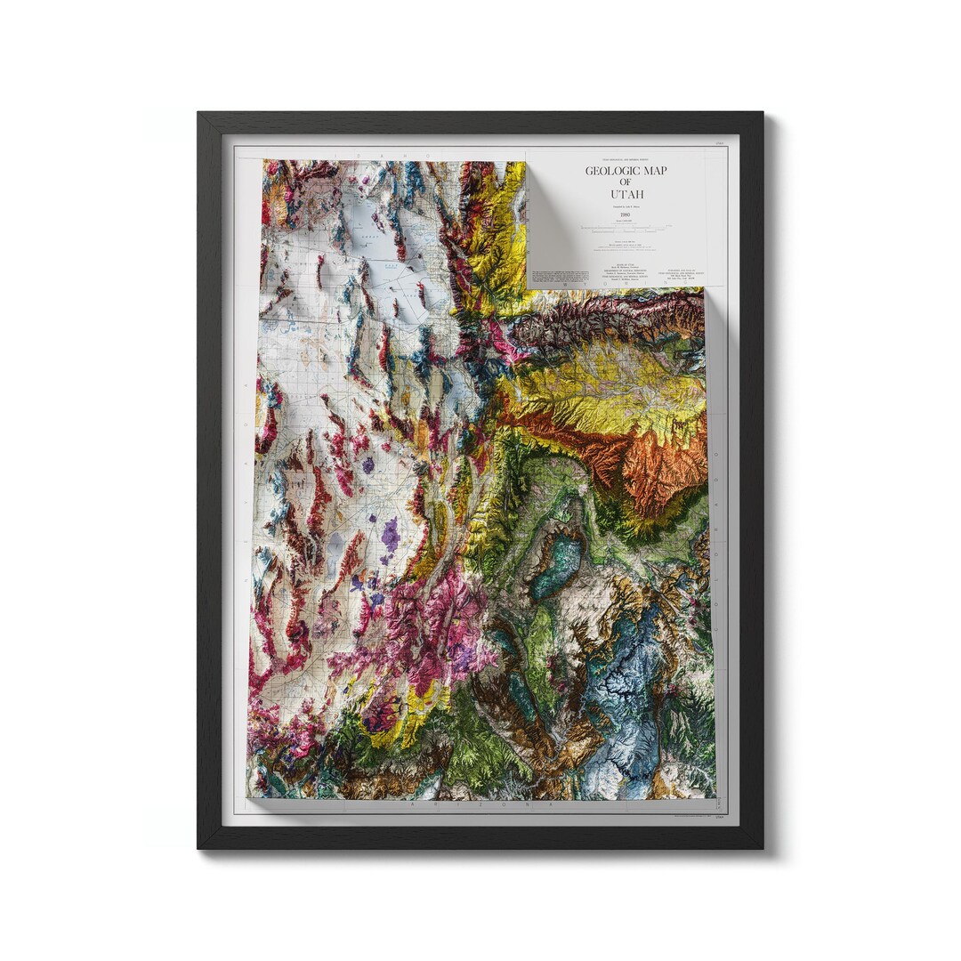 Utah Geologic Map 1980 Vintage Reprint Historical Map, Shaded Relief ...