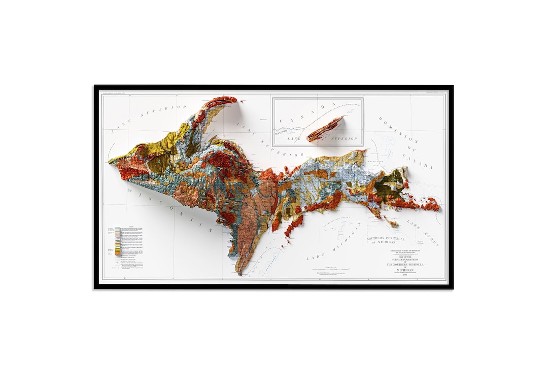 Upper Peninsula Michigan Geological Map Print - Vintage Style Wall Art ...