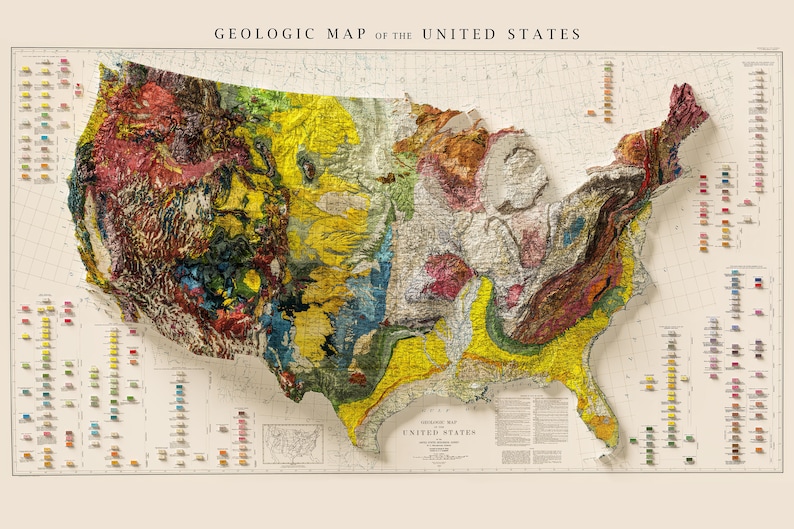 Vintage 1932 USA Geological Map – 3D Appearance Print | United States ...