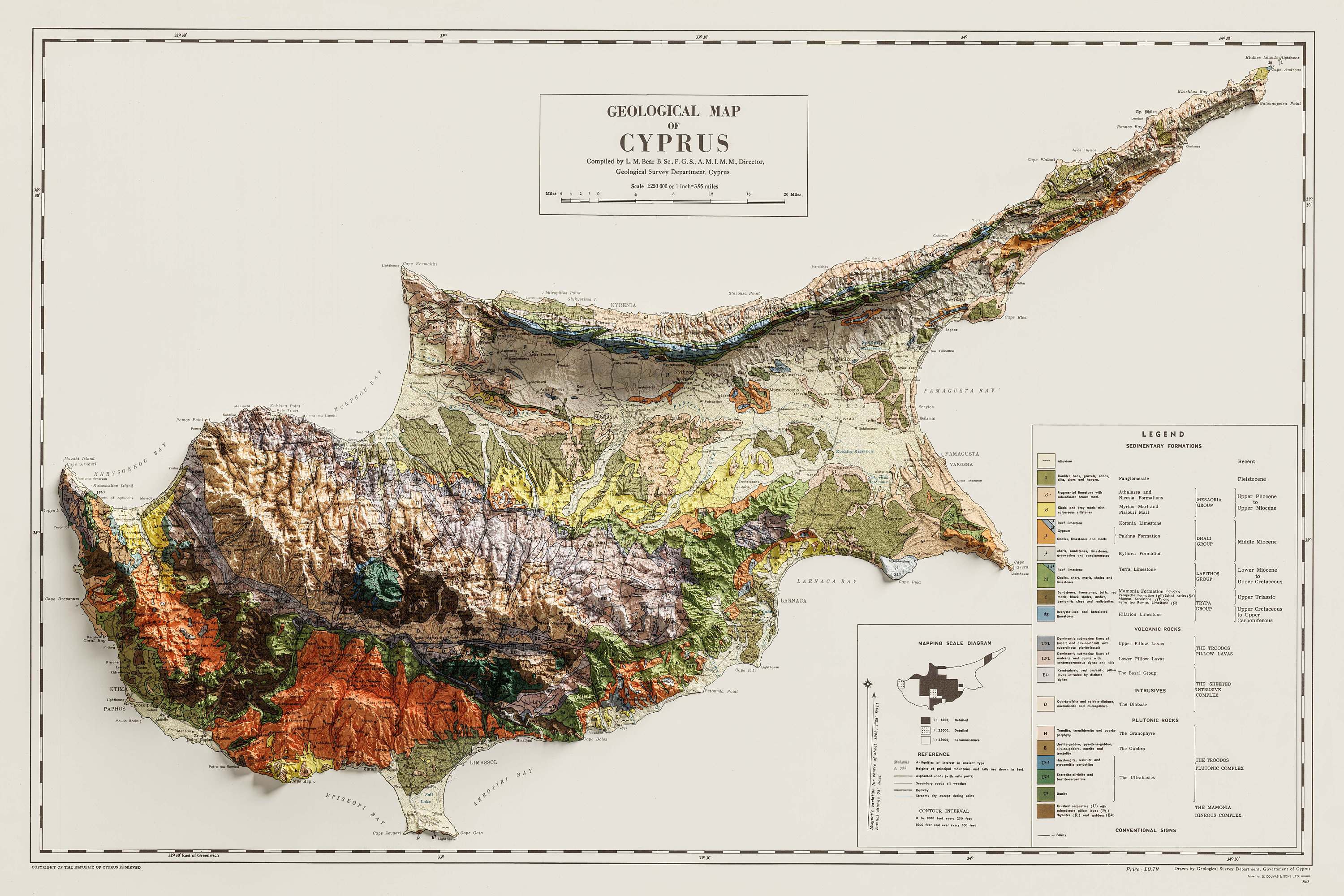 Geologic Map of Cyprus 1969, Vintage Cyprus Reprint Historical Map With ...