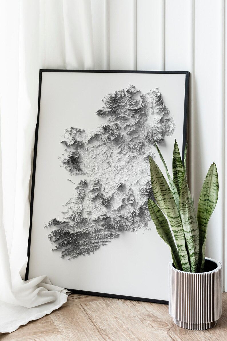 Ireland Map With Relief Effect, Modern Art, Minimalist Style, Wall ...