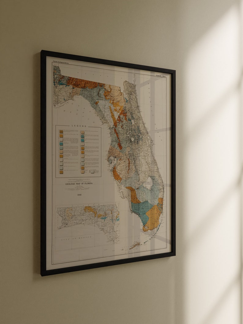 Florida Geologic Map 1945 Vintage Reprint Historical Map With Relief ...