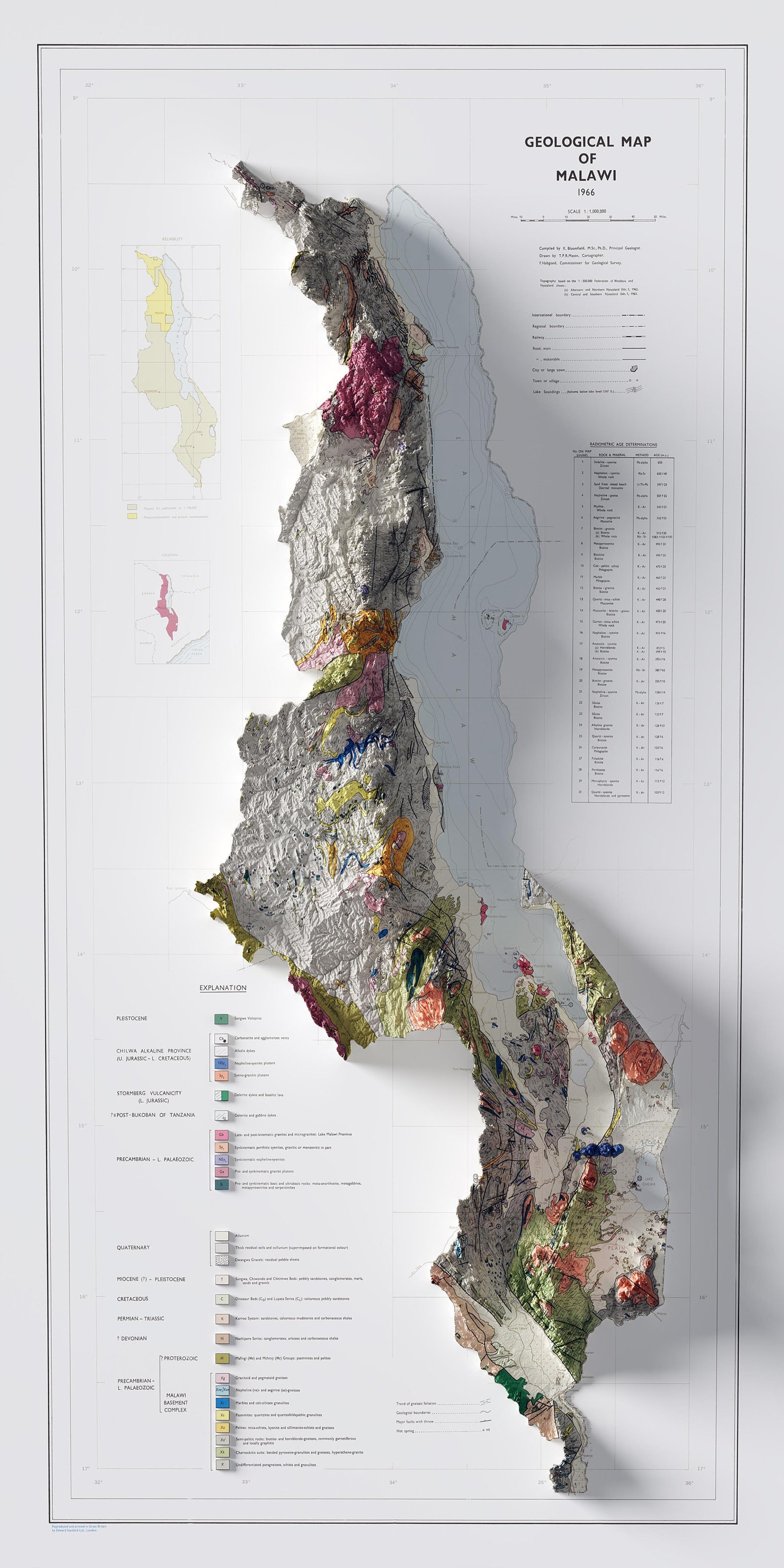 Vintage Geological Map of Malawi - 1966 , Shaded Relief Wall Art - Etsy