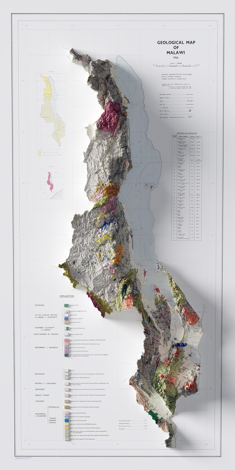 Geological Map of Malawi 1966 Vintage Reprint Historical Map With ...