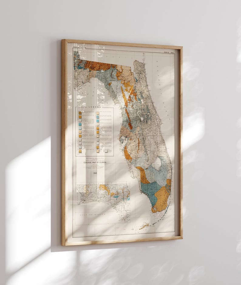 Vintage Florida Geologic Map Art Print, 1945 Historical Relief - Etsy