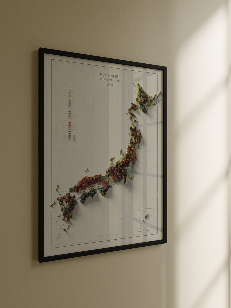 Geological Map of Japan 1956, Vintage Map Wall Art With Relief Effect ...
