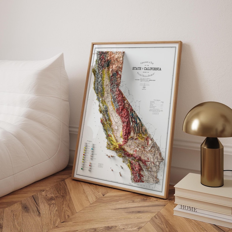 Vintage California Geological Map Print, Shaded Relief Wall Art - Etsy