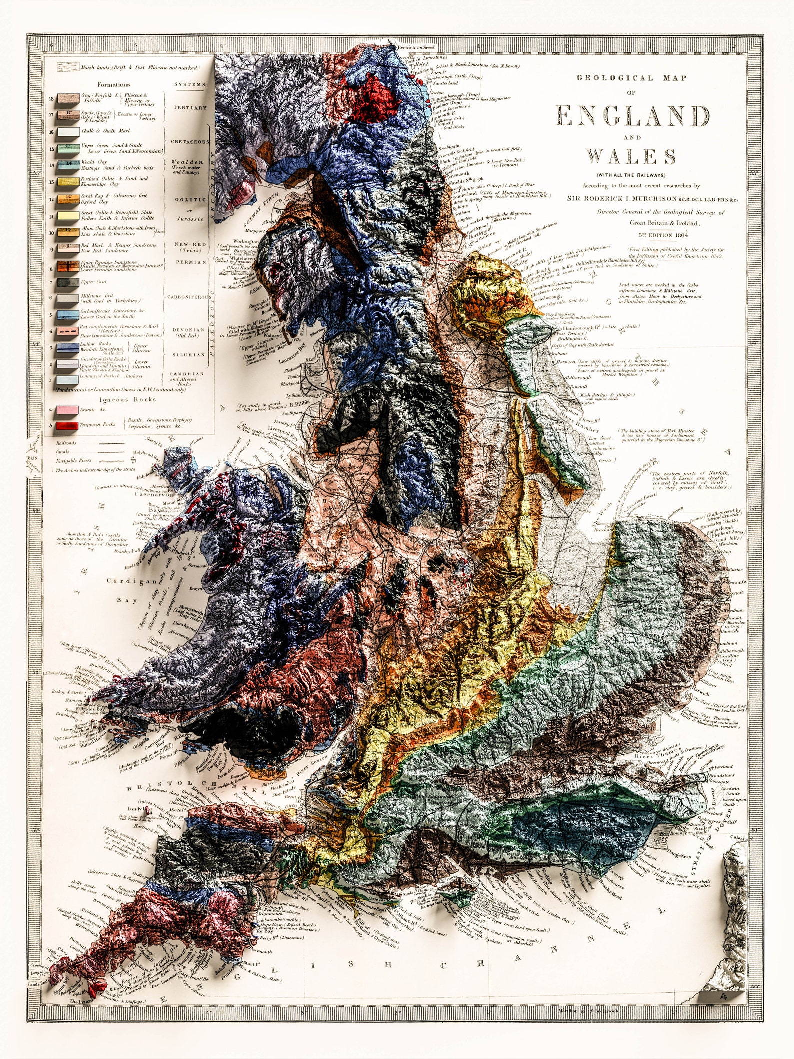 Vintage Map of England & Wales, Geologic Map, Vintage Reprint ...