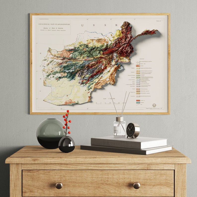 Vintage Afghanistan Map Print – 1969 Geological Shaded Relief Wall Art ...