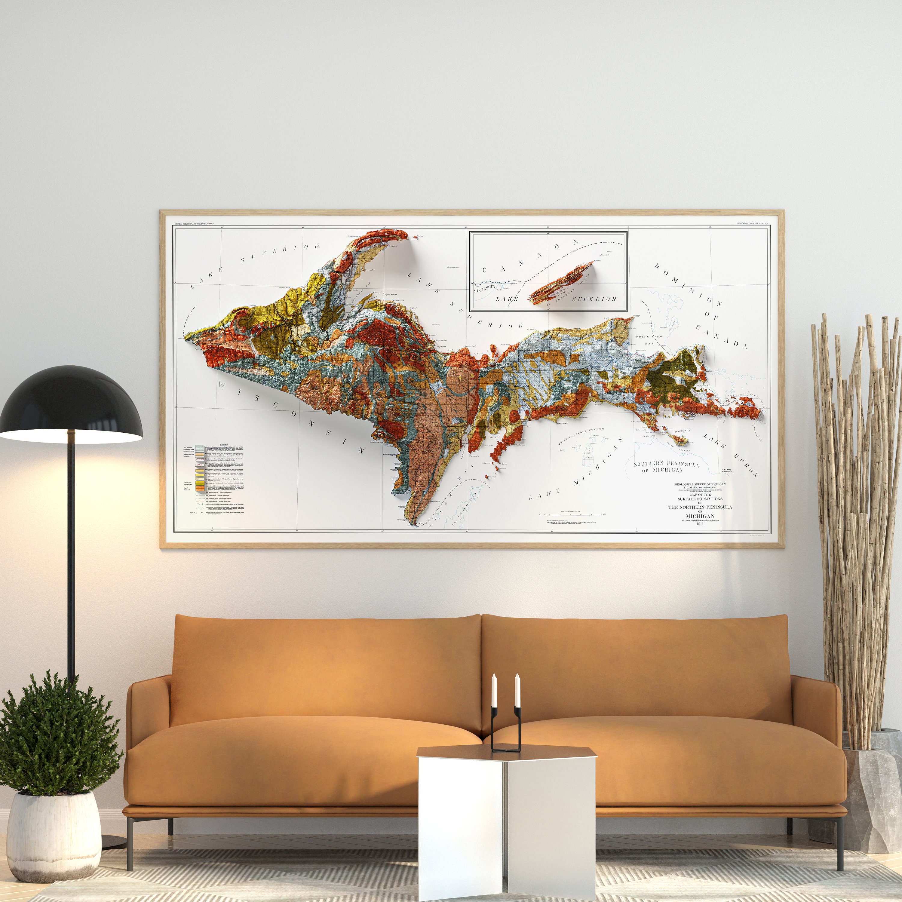 Upper Peninsula Michigan Geological Map Print - Vintage Style Wall Art ...