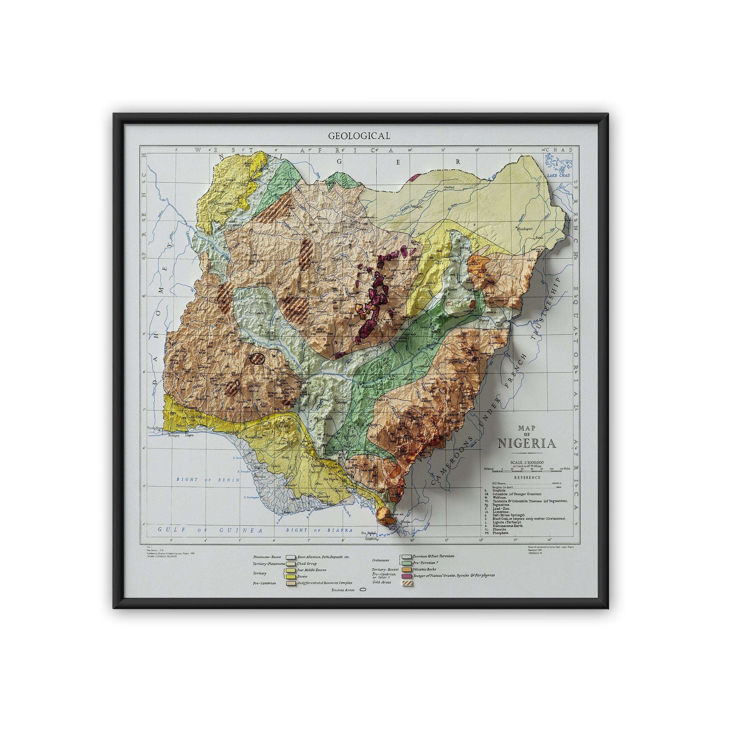 Nigeria Geologic Map Poster 1959 Vintage Reprint Historical Map With ...