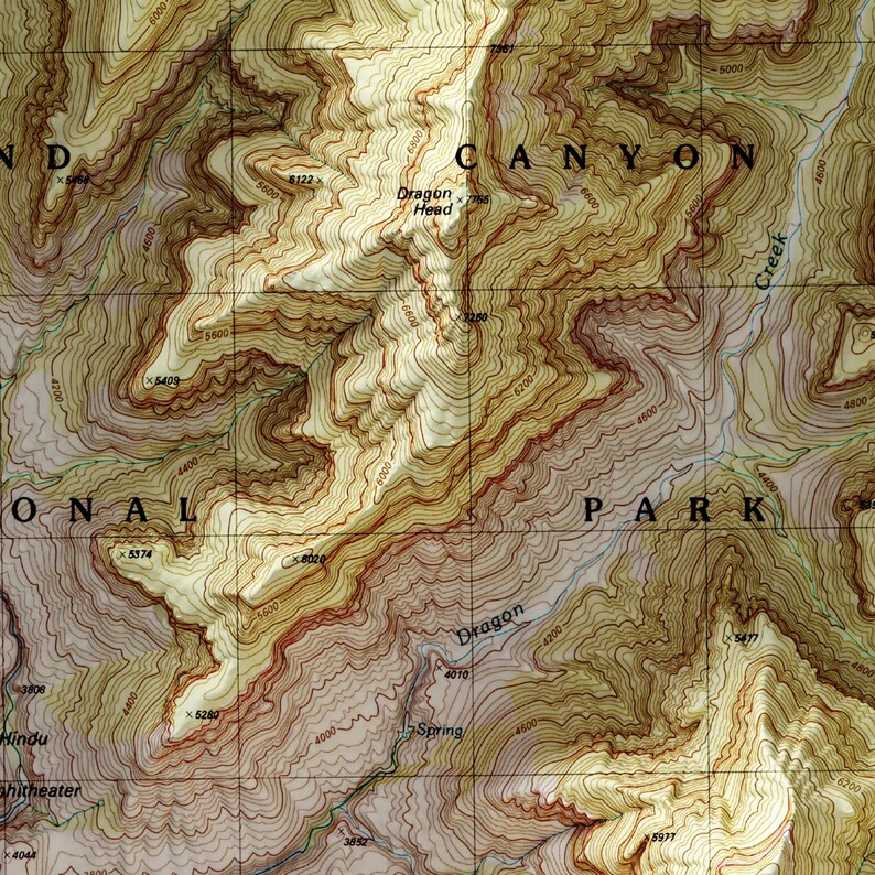 Shiva Temple Map, Grand Canyon National Park Map, Topographic Map With ...