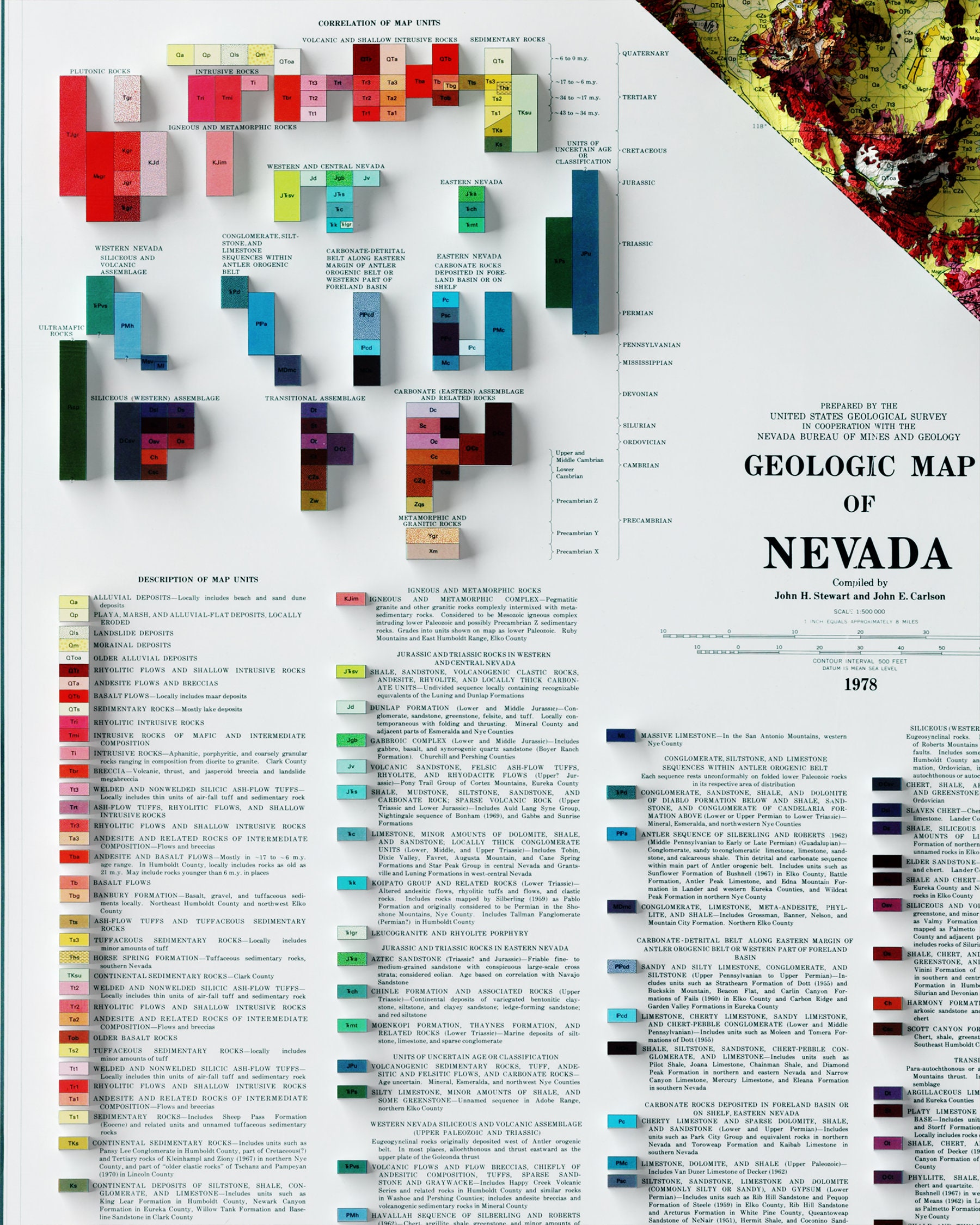 Nevada Geological Map 1978 Vintage Reprint Historical Map With 3D ...