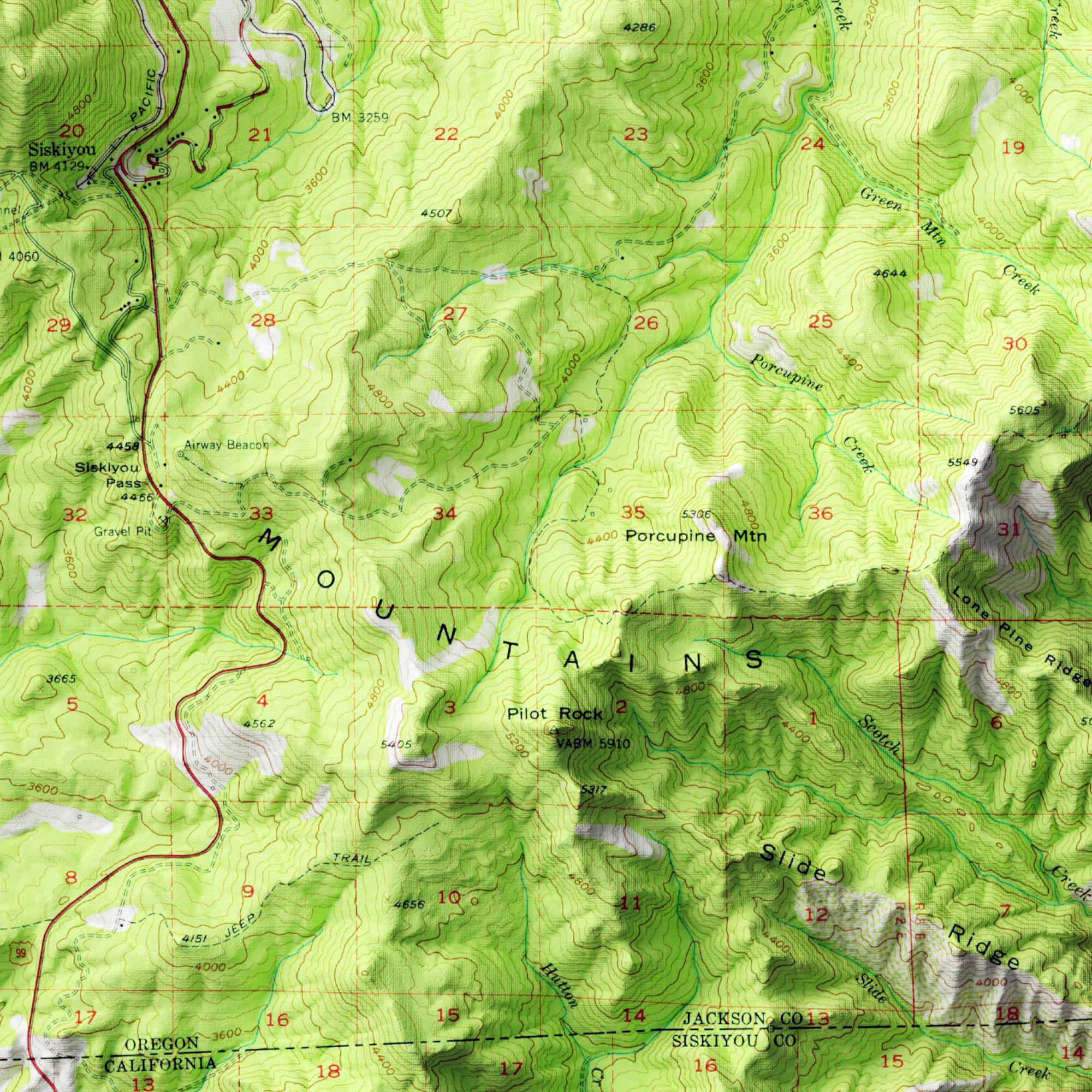 Topographic Map of Ashland 1954, Oregon Vintage Reprint Historical Map ...