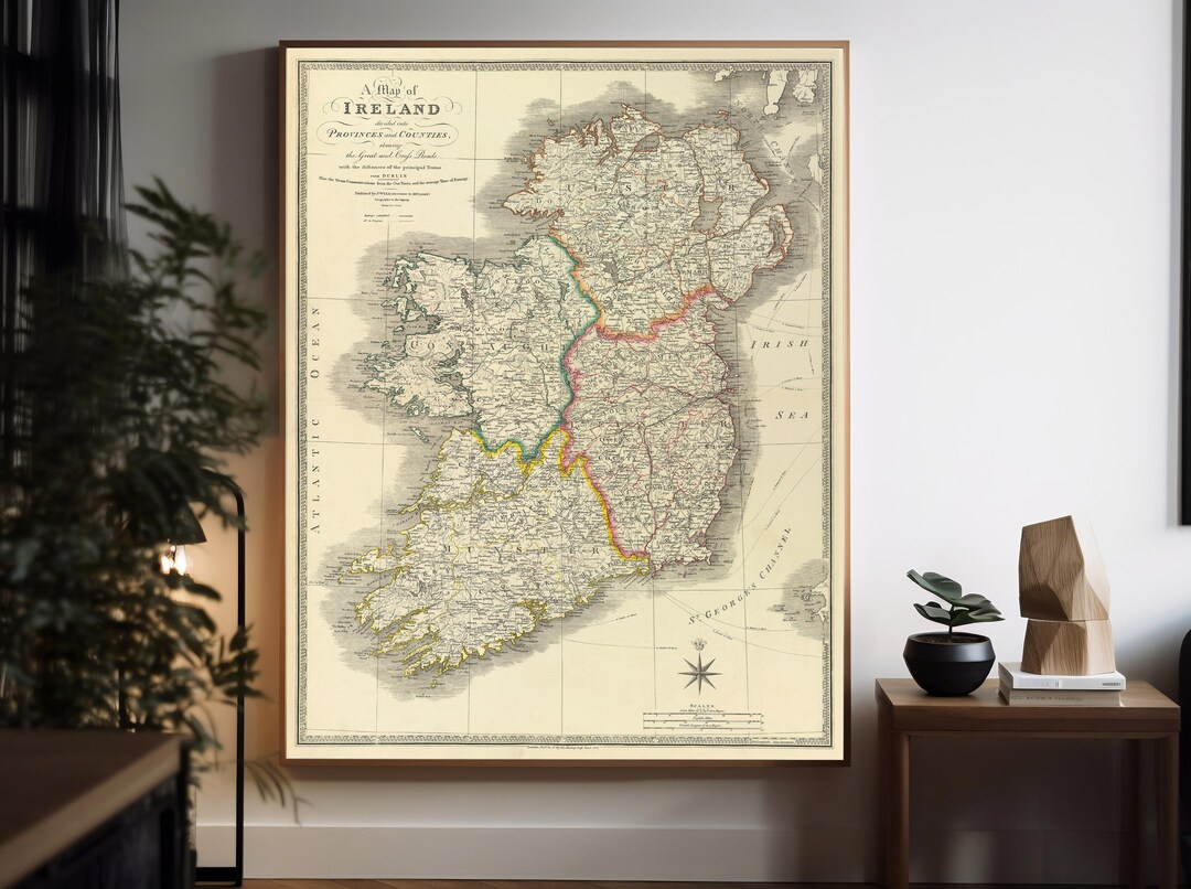 Vintage Map of Ireland 1847, Historic Old Map Antique Style, Wall Art ...