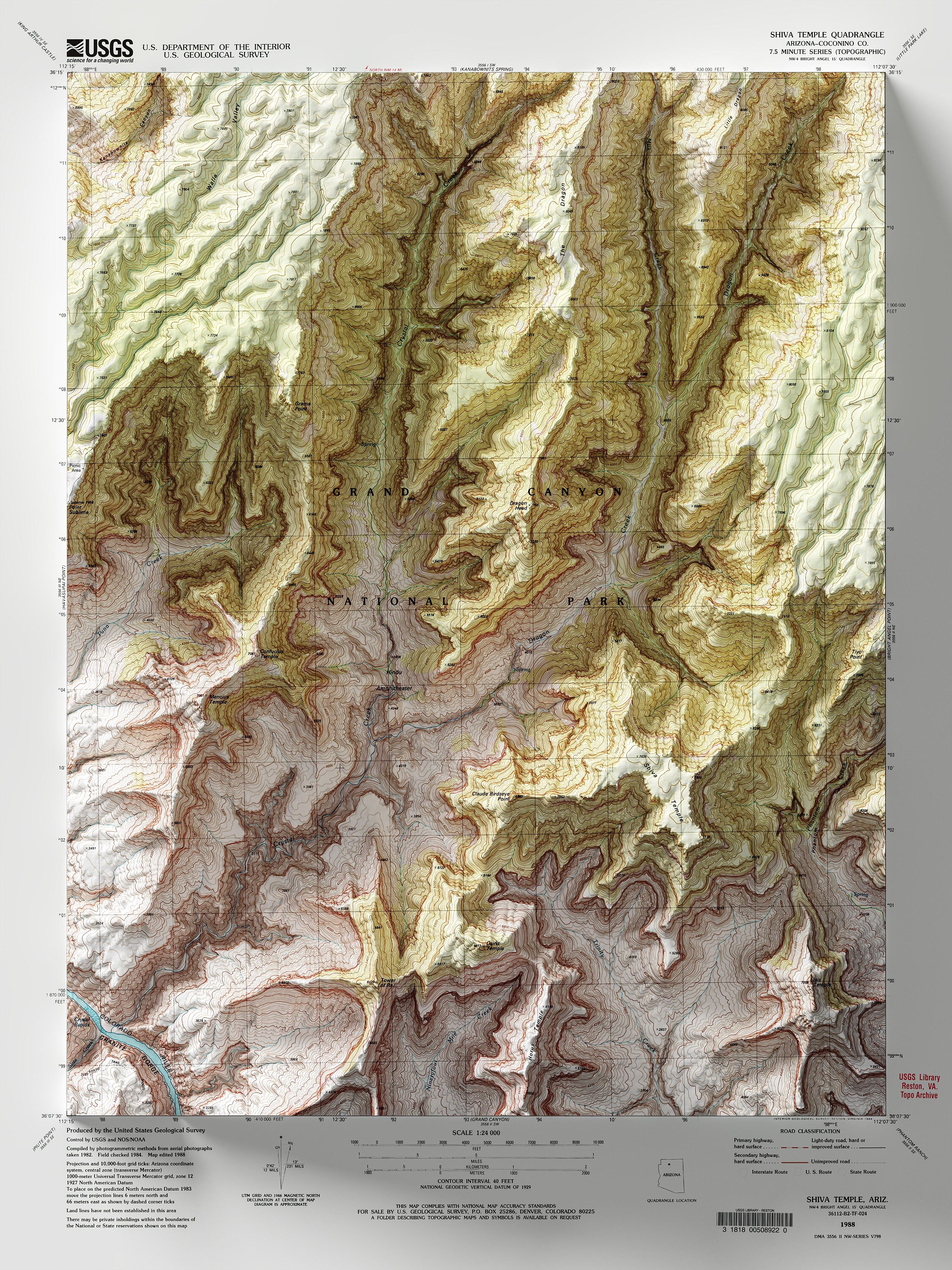 Shiva Temple Grand Canyon Topographic Map Art Print - Etsy