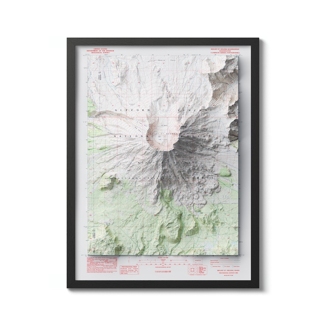 Mount Saint Helens Map, National Park St Helens Topographic Map 1983 ...