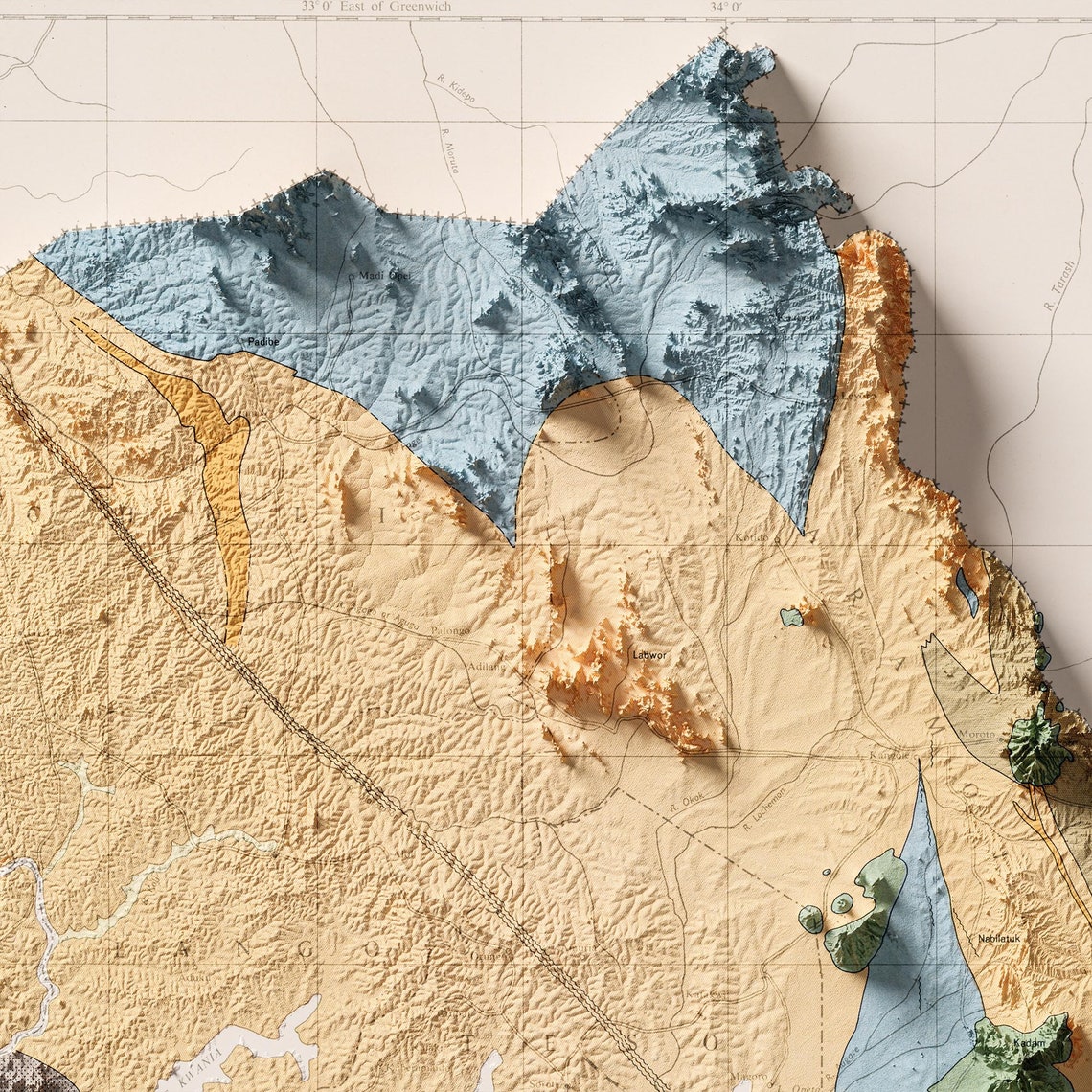 Vintage Uganda Geological Map, Shaded Relief Art Print - Etsy