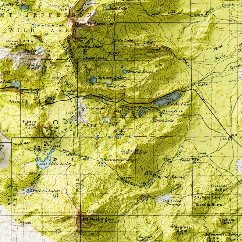 Topographic Map of Three Sisters Oregon, Oregon Coast Map Print ...