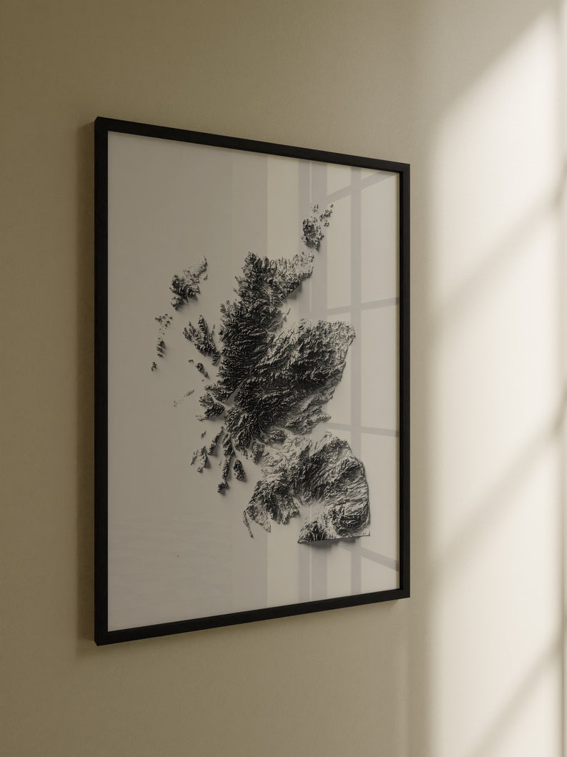 Scotland Map With Relief Effect Modern Art Minimalist Style - Etsy