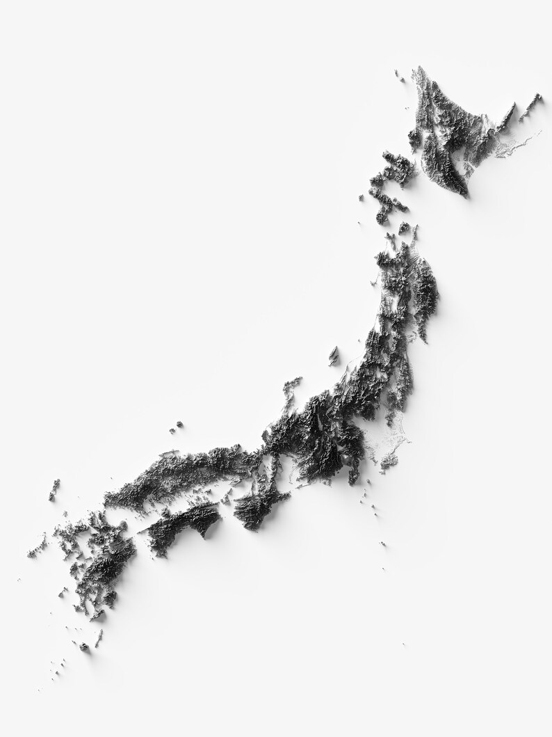 Japan Map With Relief Effect, Japan Elevation Map, Modern Art ...