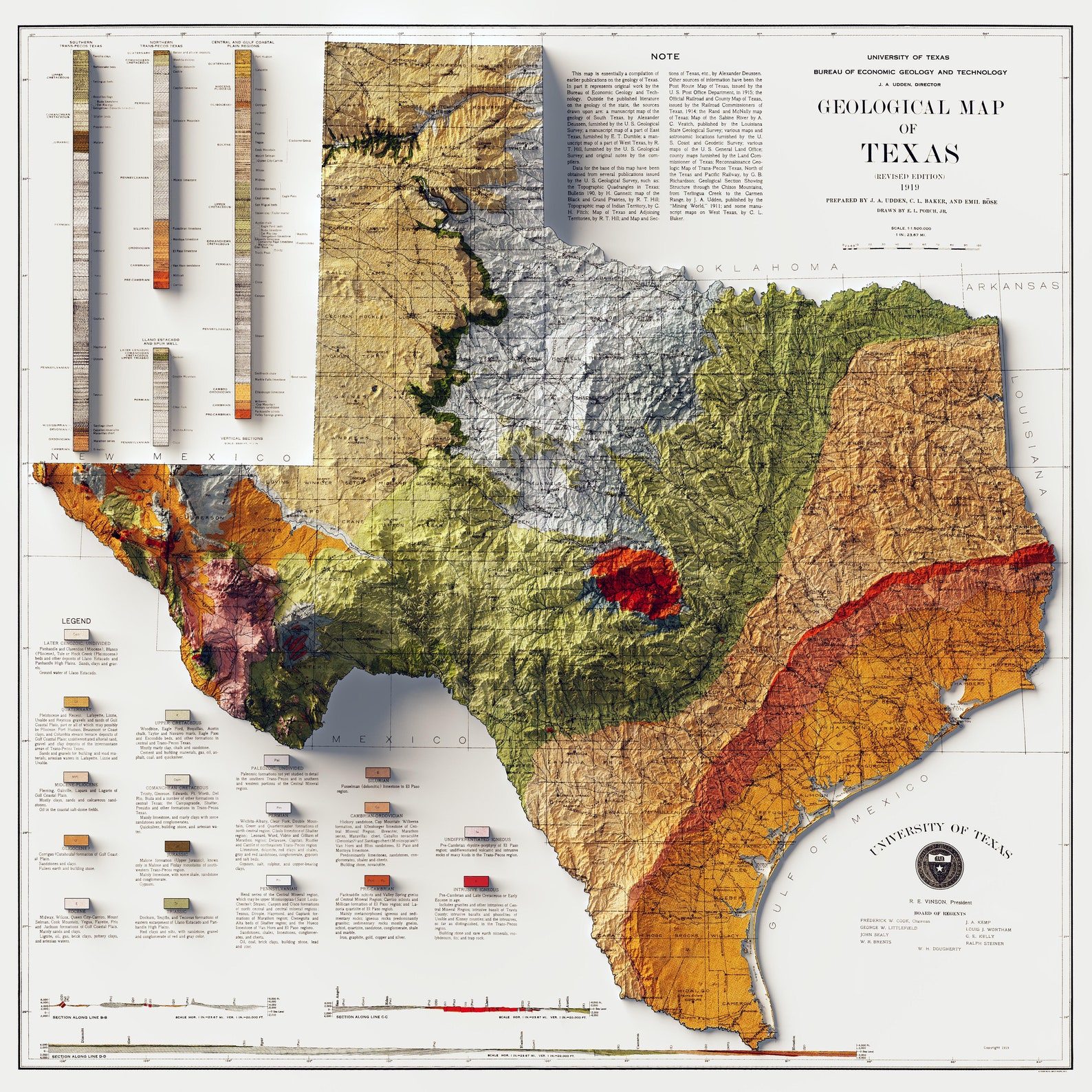 Geologic Map of the State of Texas 1919 Vintage Reprint Historical Map ...