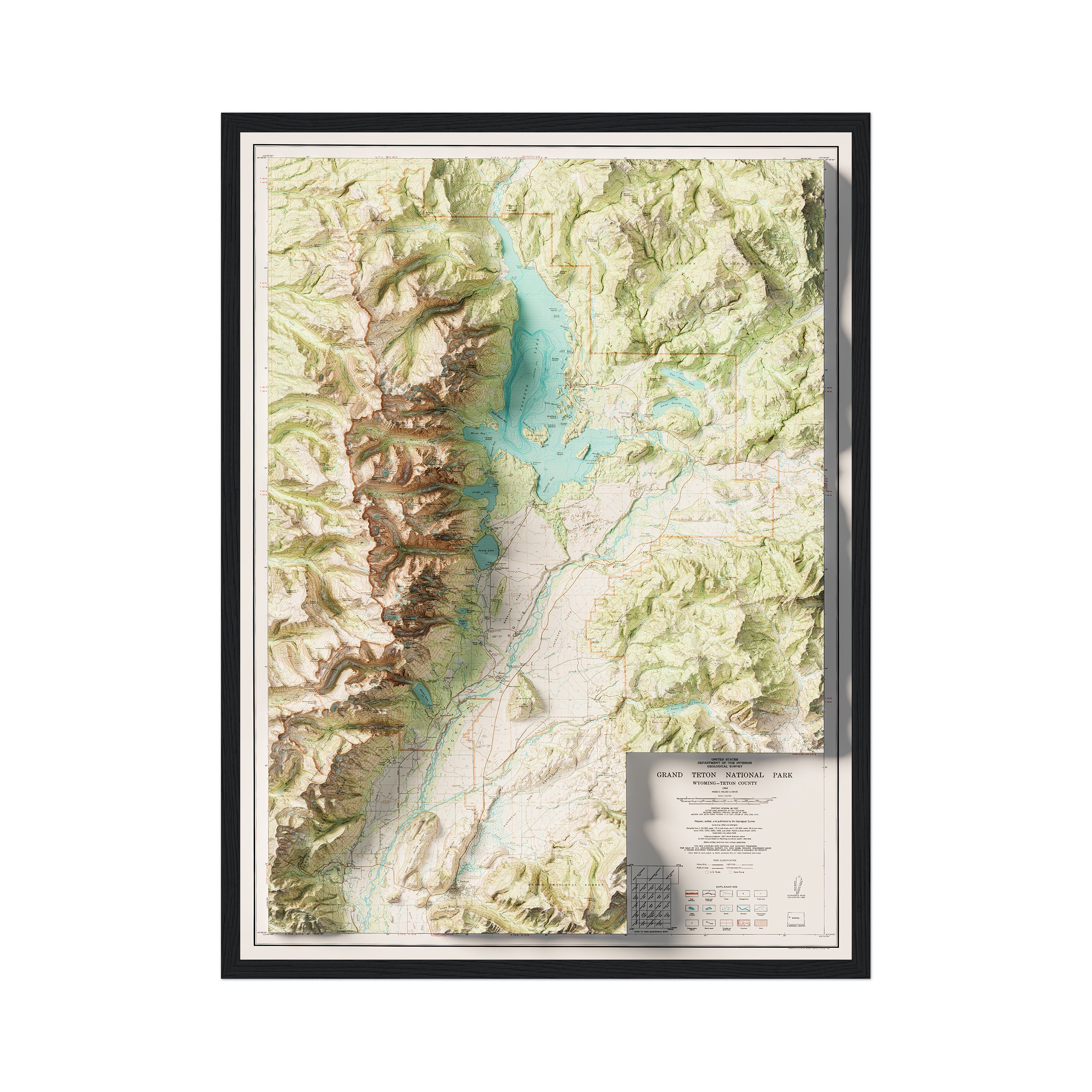 Grand Teton National Park Map, Vintage Map Print With Relief Effect ...