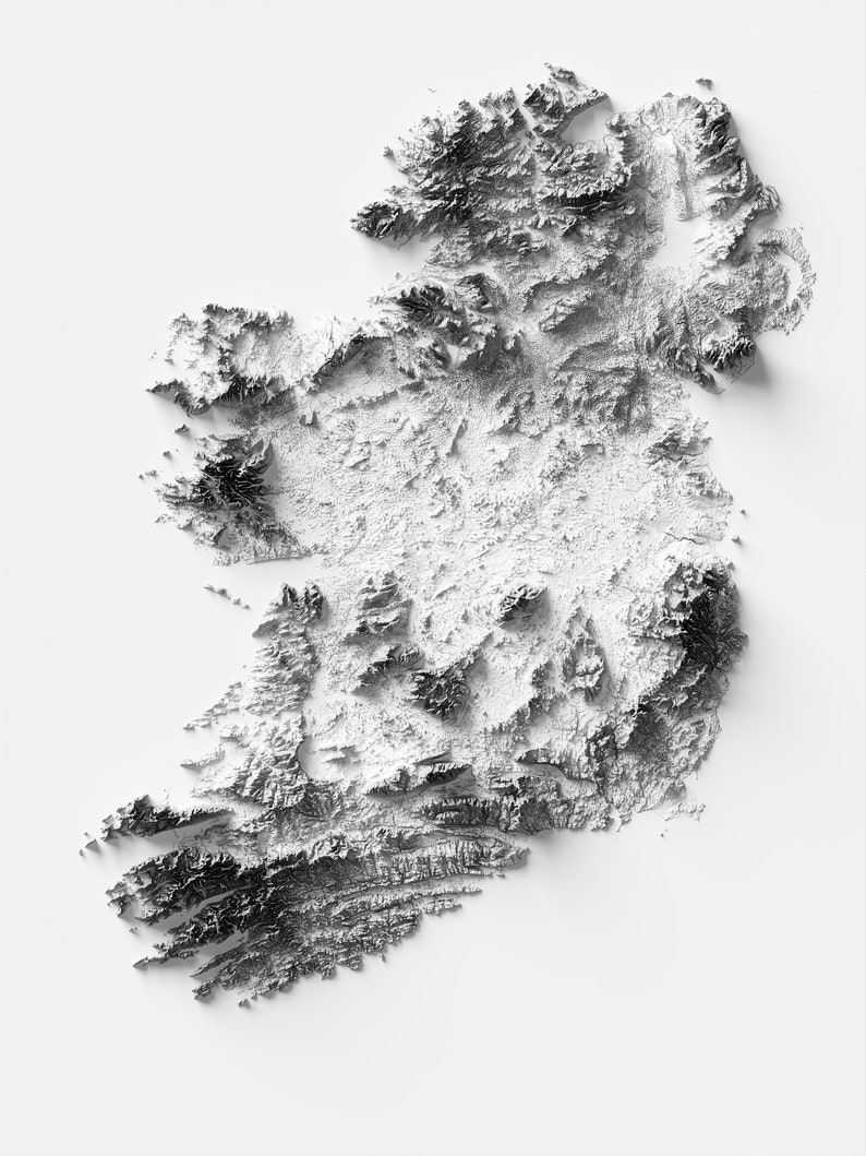 Ireland Map With Relief Effect, Modern Art, Minimalist Style, Wall ...