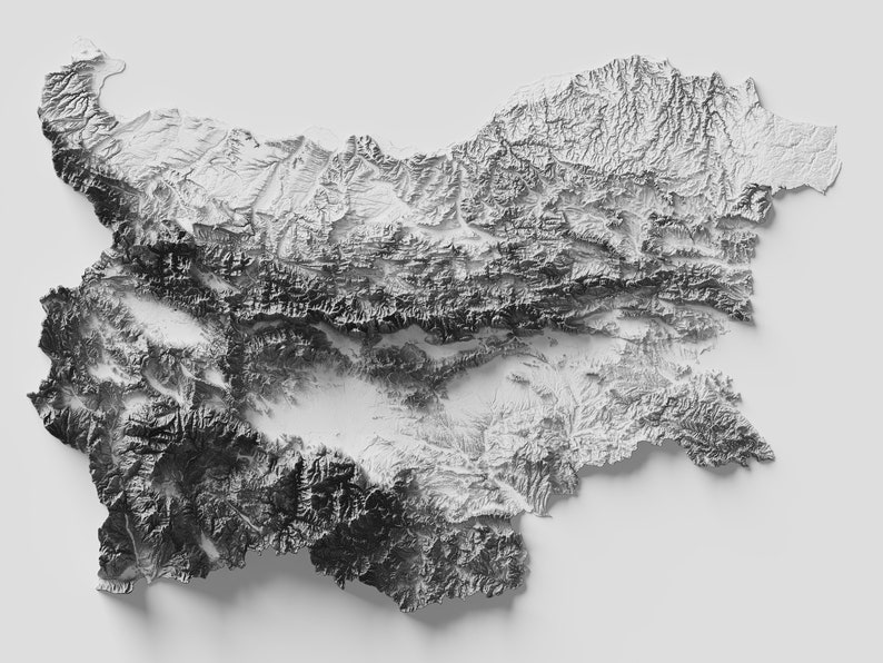 Bulgaria Map With Relief Effect, Bulgaria Elevation Map, Modern Art ...
