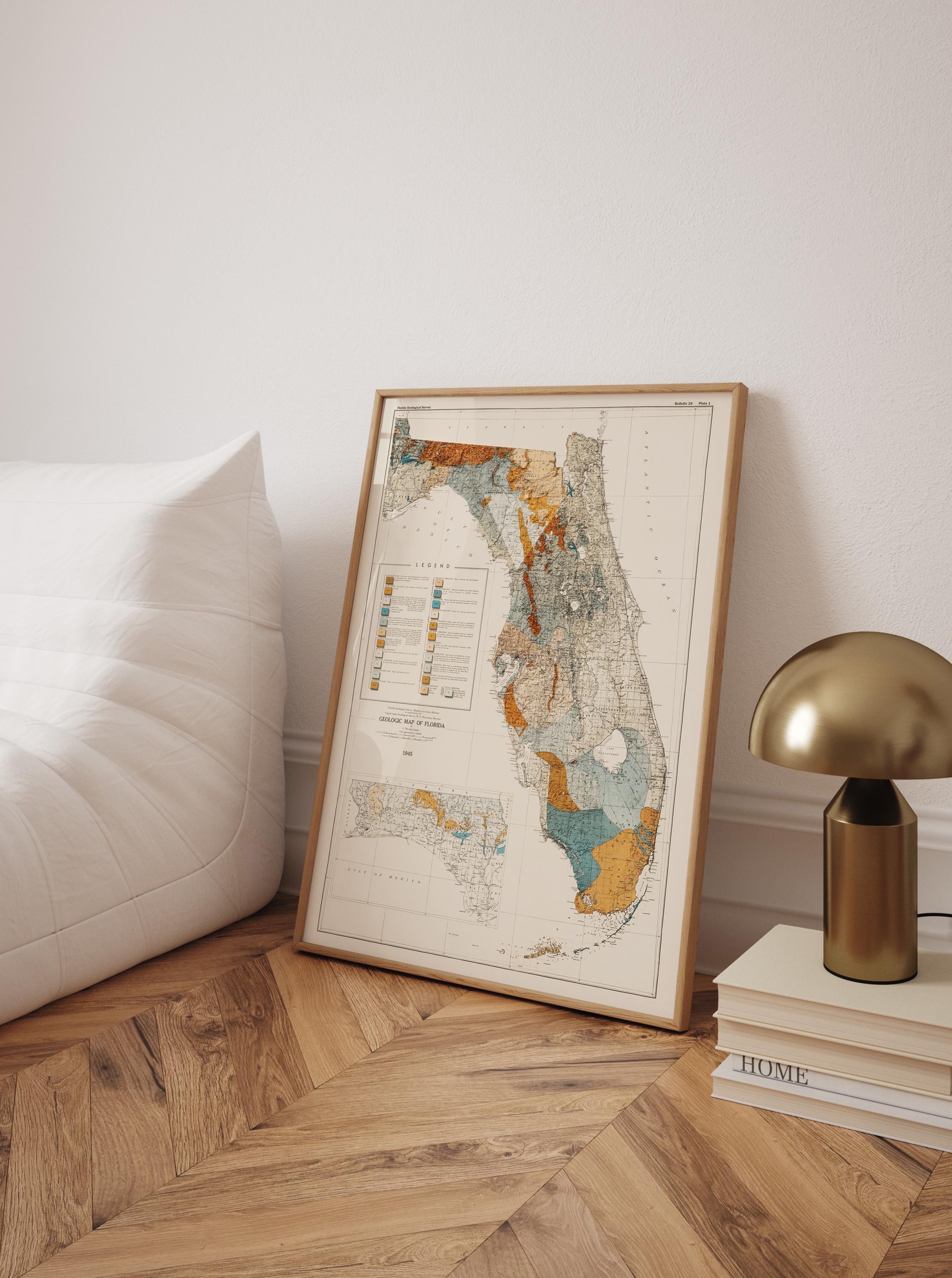 Vinage Florida Shaded Relief Map 1945 - Housewarming Wall Decor Gift - Etsy