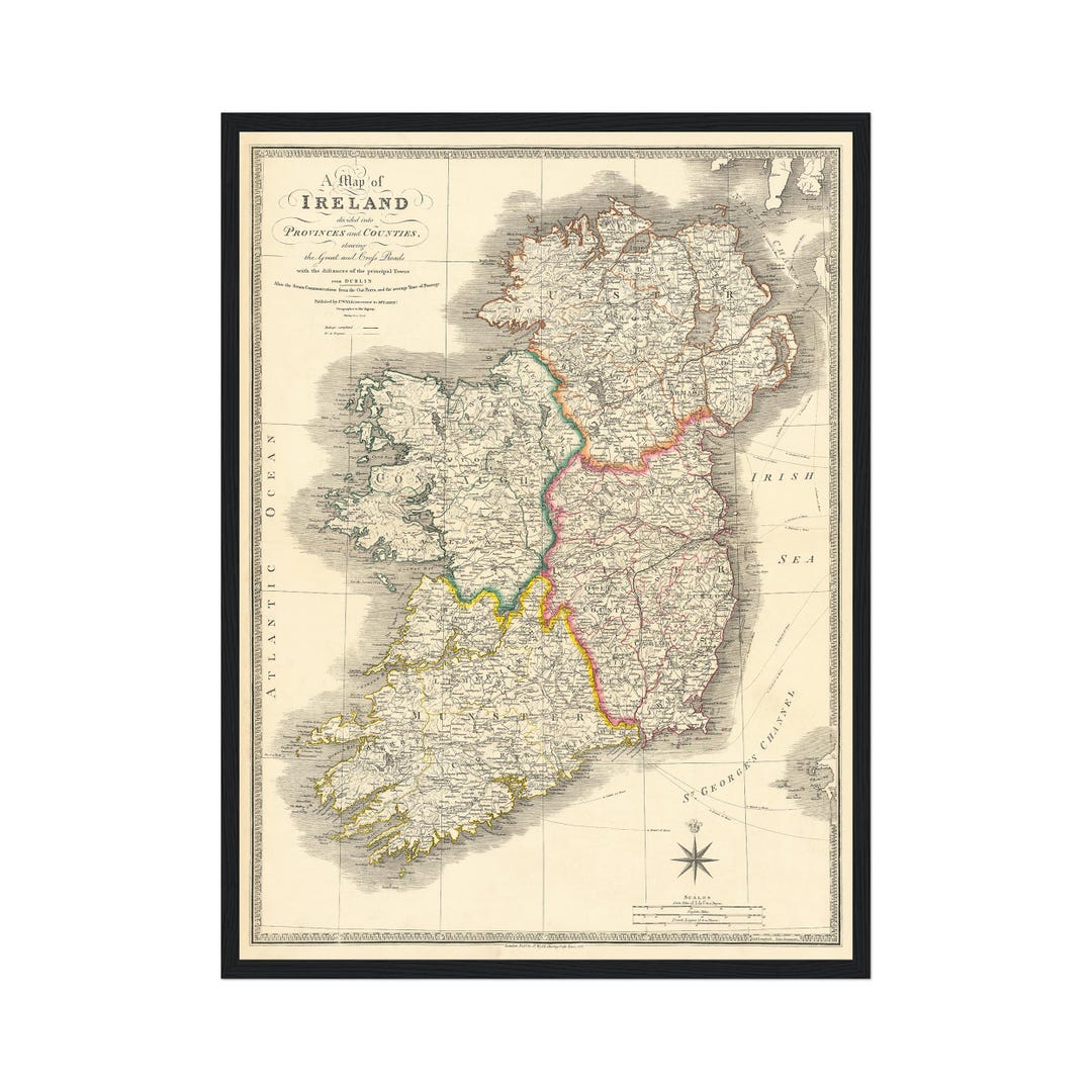 Vintage Map of Ireland 1847, Historic Old Map Antique Style, Wall Art ...