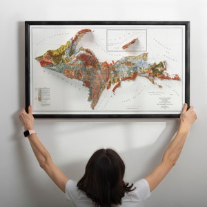 Upper Peninsula of Michigan Wall Art Map - Geological Print - Geography ...