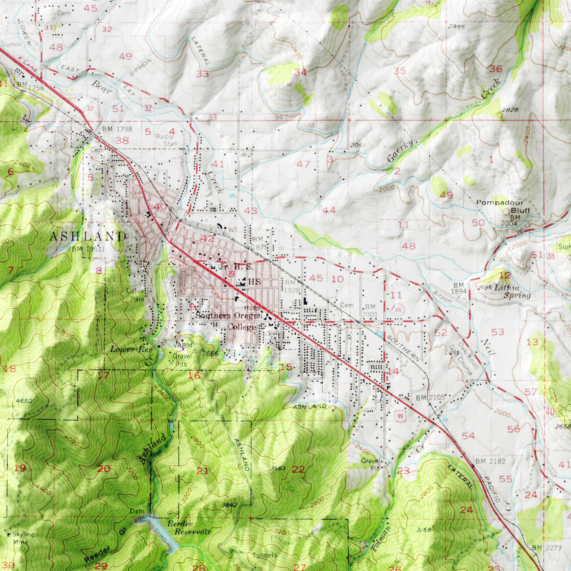 Topographic Map of Ashland 1954, Oregon Vintage Reprint Historical Map ...