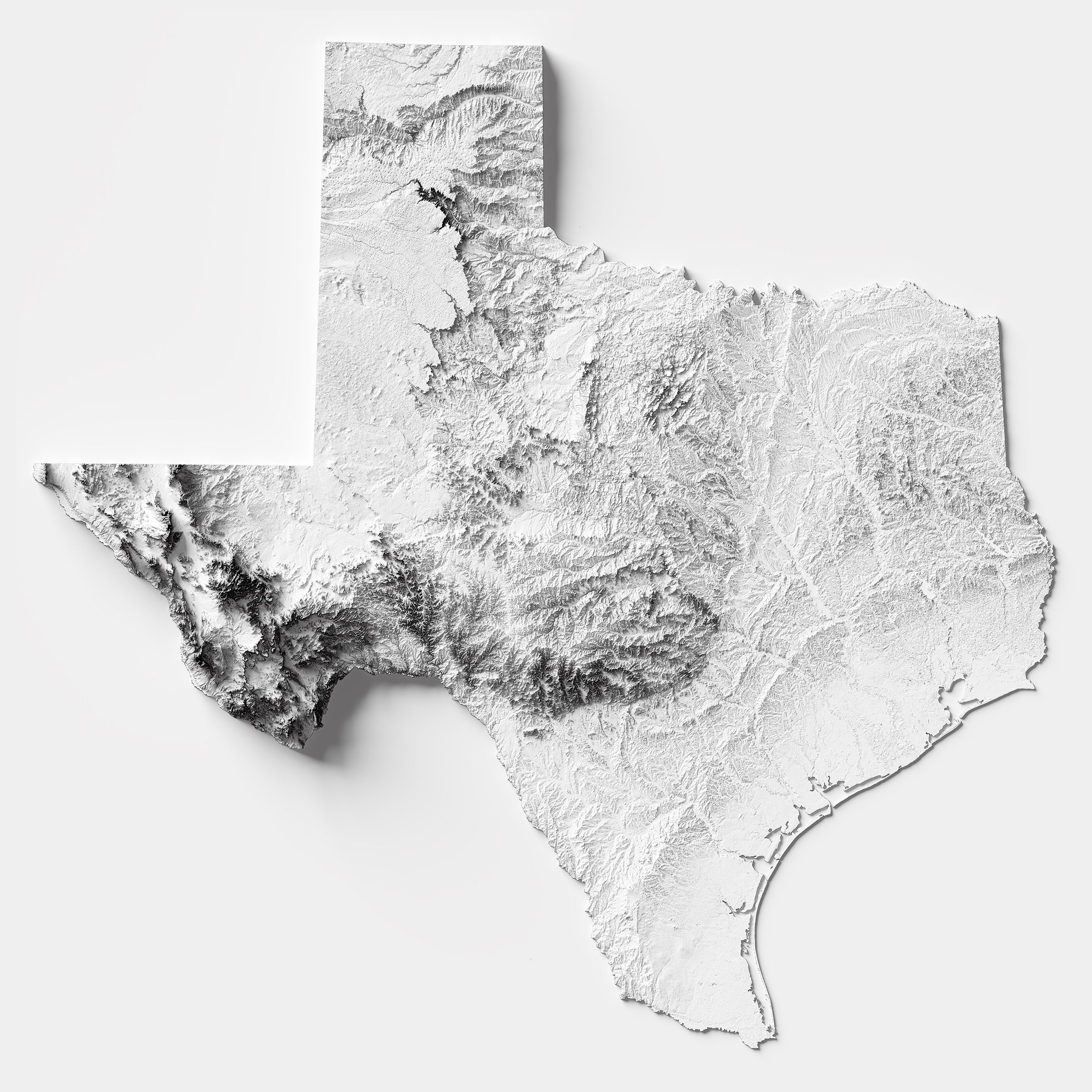 Map of the State of Texas With Relief Effect, Texas Map Art, Texas Wall ...